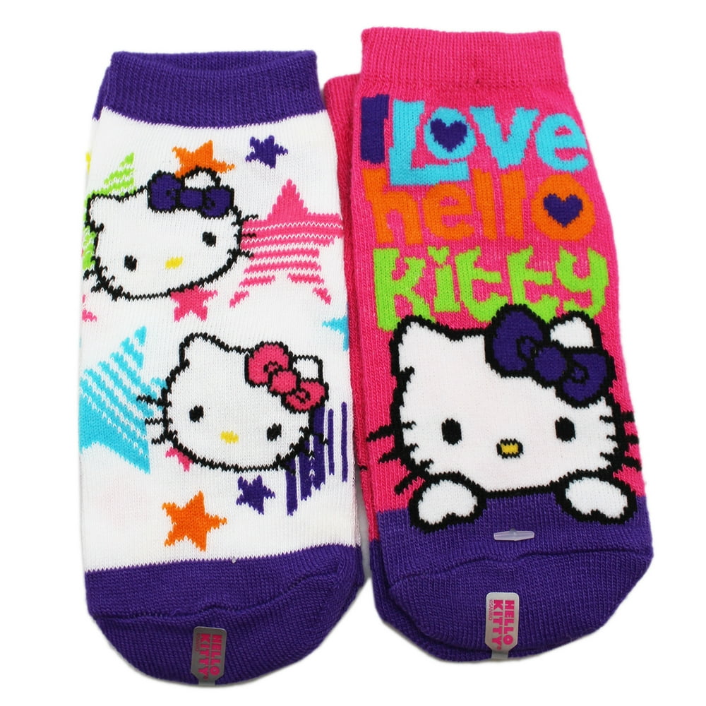 Socks - Hello Kitty Pink Socks and Purple/White Star Kids Socks (2 ...