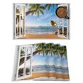 Beach Paradise Placemats Set of 2, Summer Window Frame Sunny Sky Palm ...