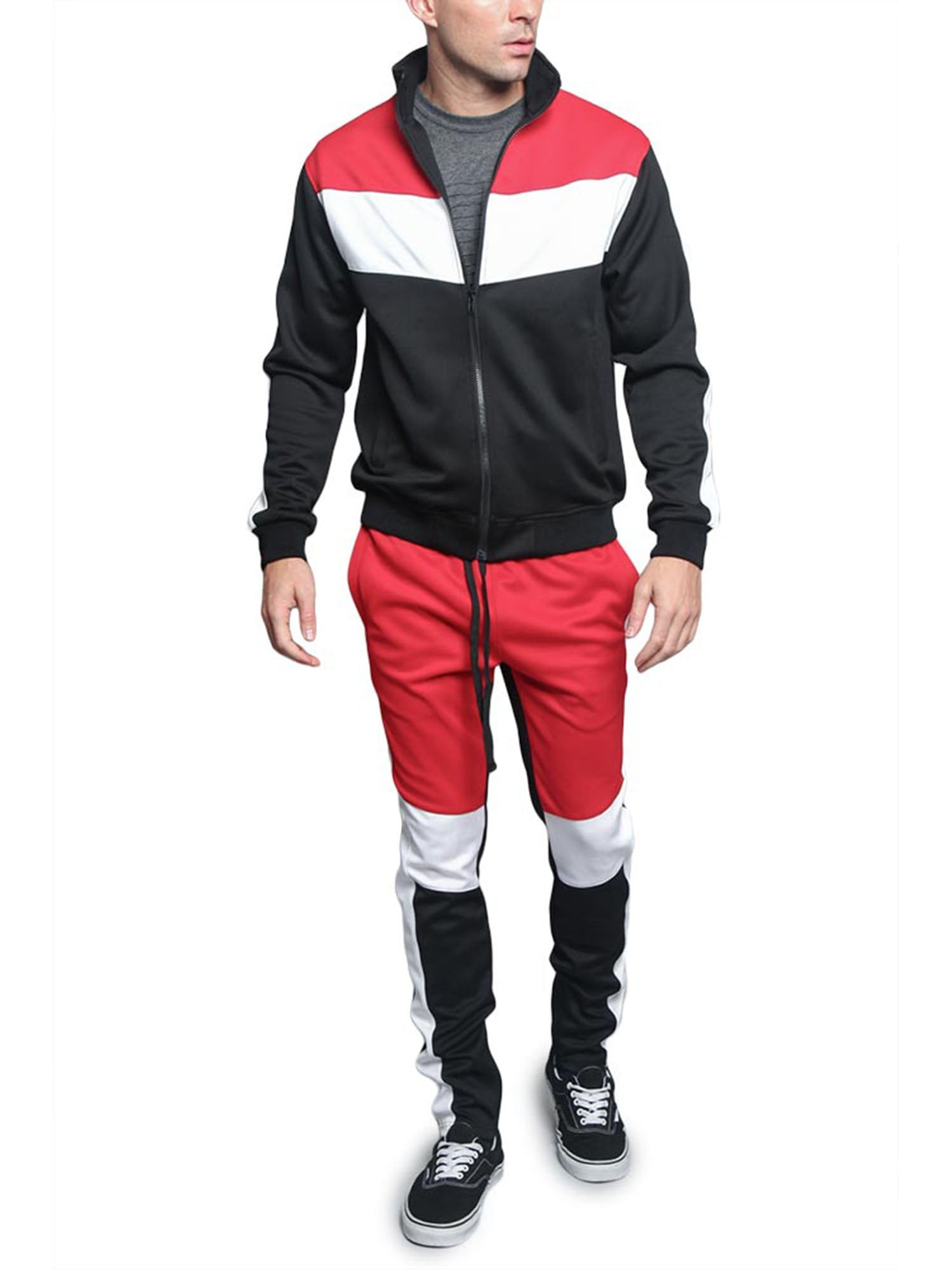 Victorious Tri Colorblocked Striped Outseam Sleeves Zipper Drawstring ...