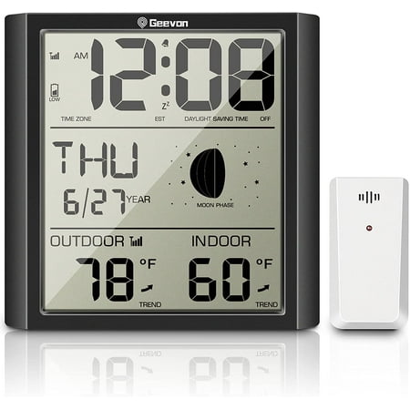 Digital Atomic Wall Clock,Auto-Set Atomic Alarm Clock with Indoor ...