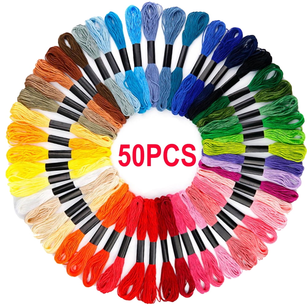 Ibeedow Embroidery Floss Rainbow Color 50 Skeins Cross Stitch Threads ...