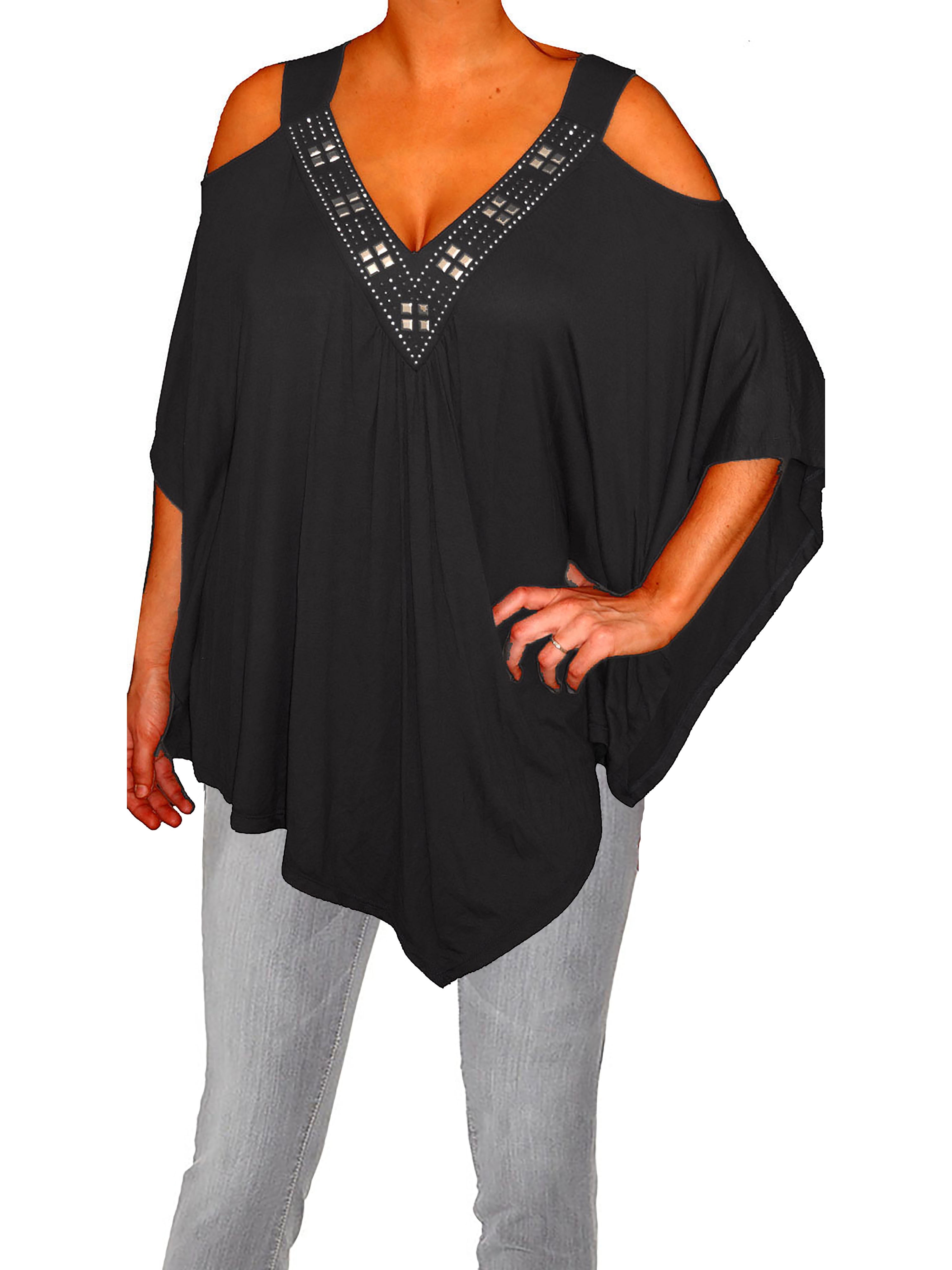 Funfash Plus Size Women Off Open Shoulders Black Blouse Top Shirt Made ...