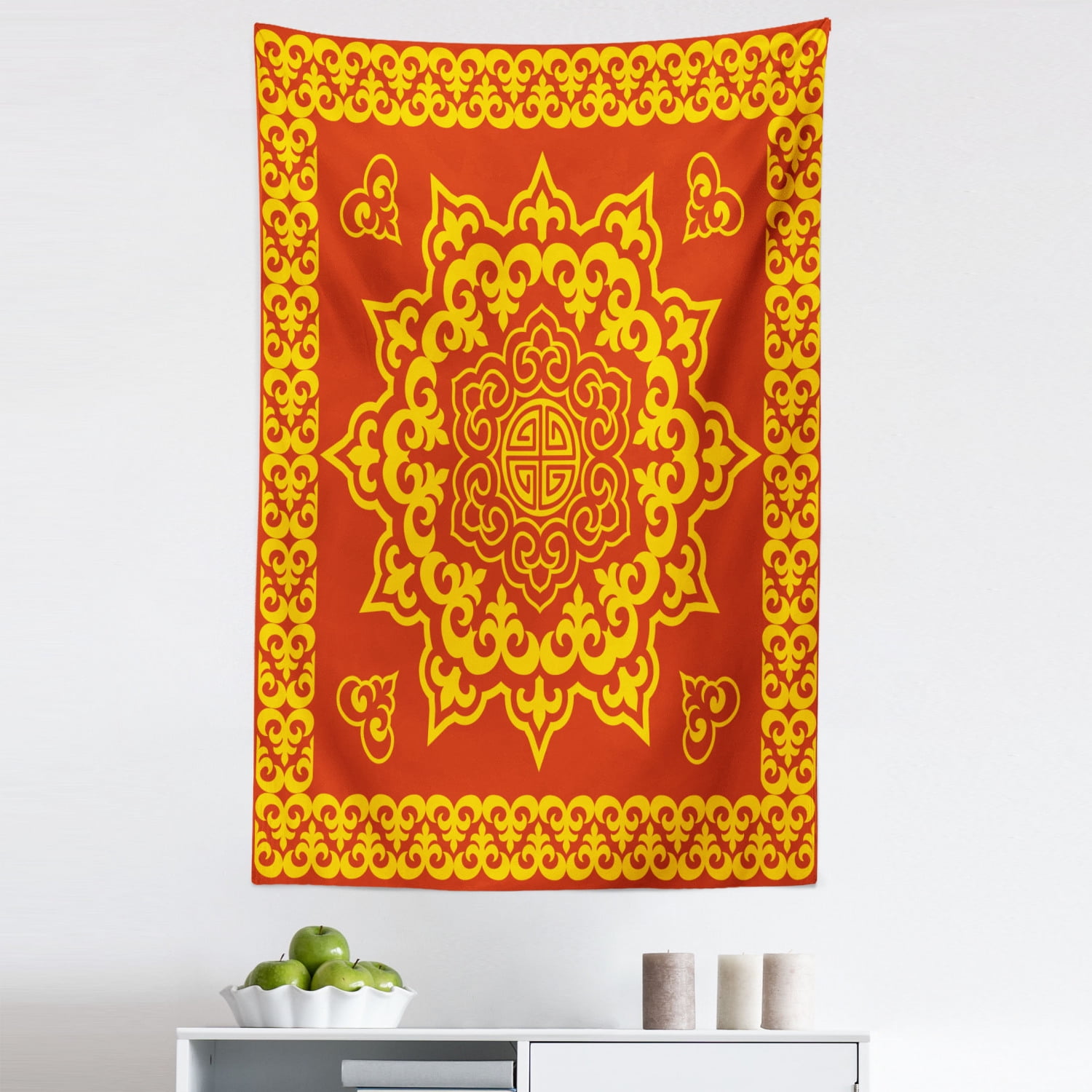 Mandala Tapestry, Oriental Round and Square Pointy Mongol Traditional ...