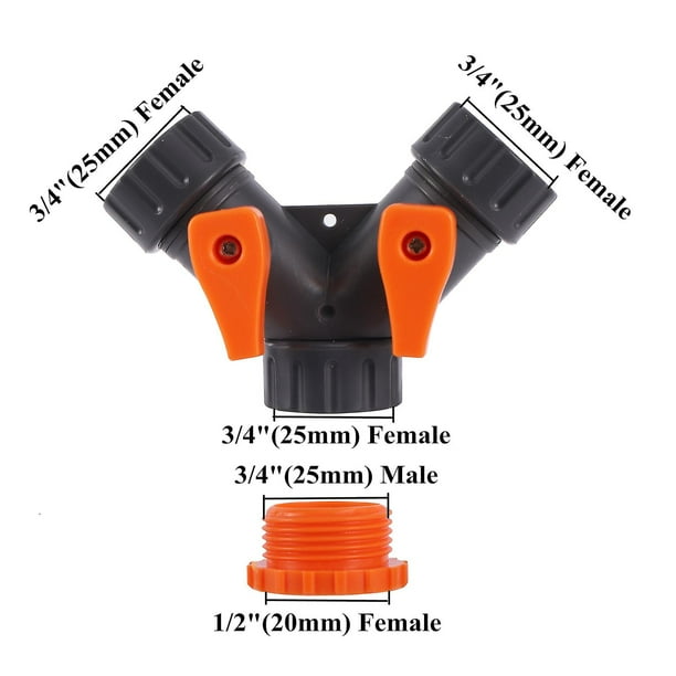 2-way Garden Tap Water Splitter 1/2" 3/4" Female Thread Garden Hose Y ...