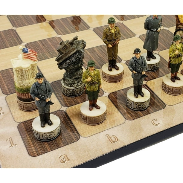 WW2 US vs GERMANY CHESS SET W/ 17" Rustic Maple & Ebony Color Board ...