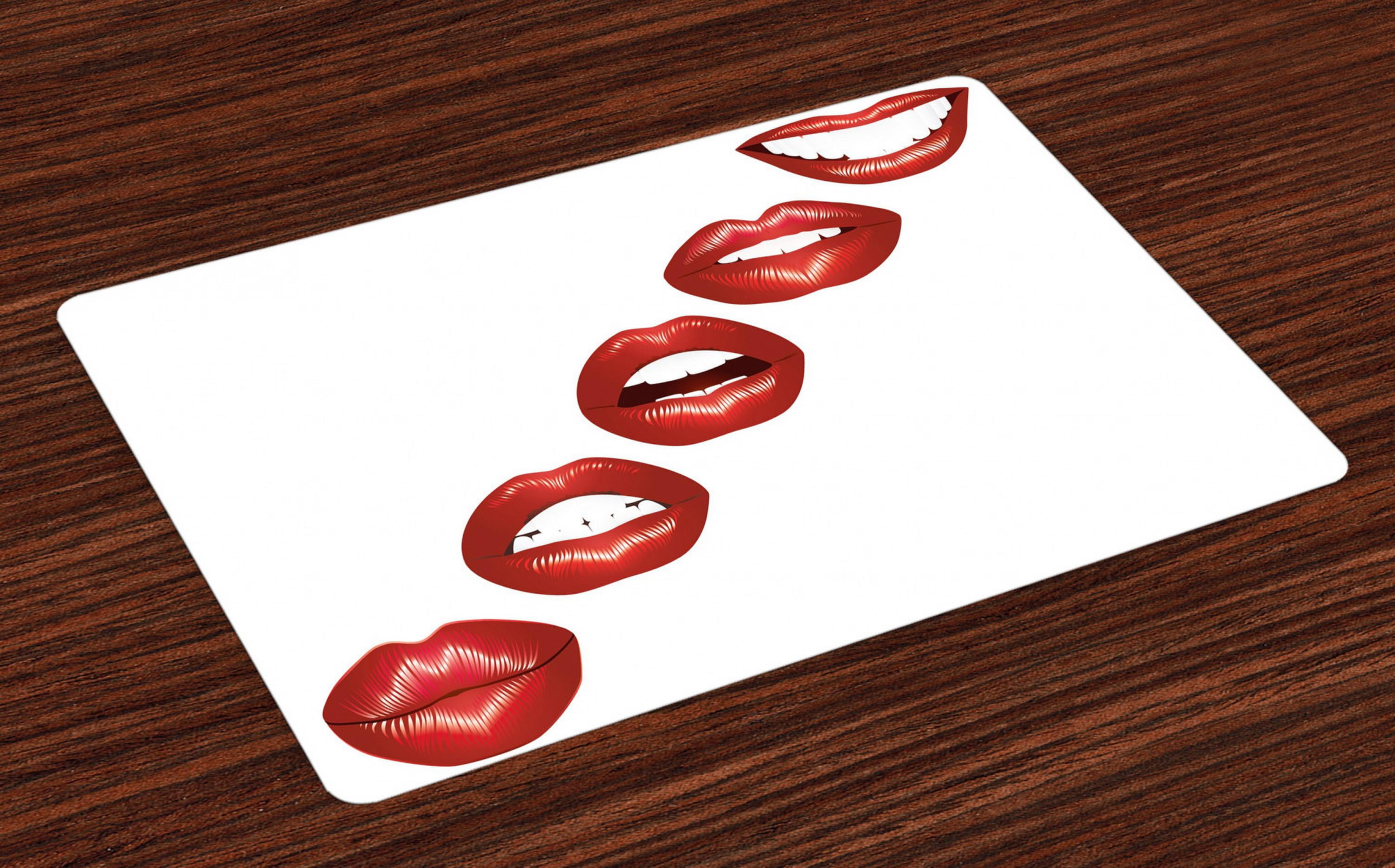 Ambesonne Kiss Place Mats Set of 4, Vivid Full Red Lips Feminine ...