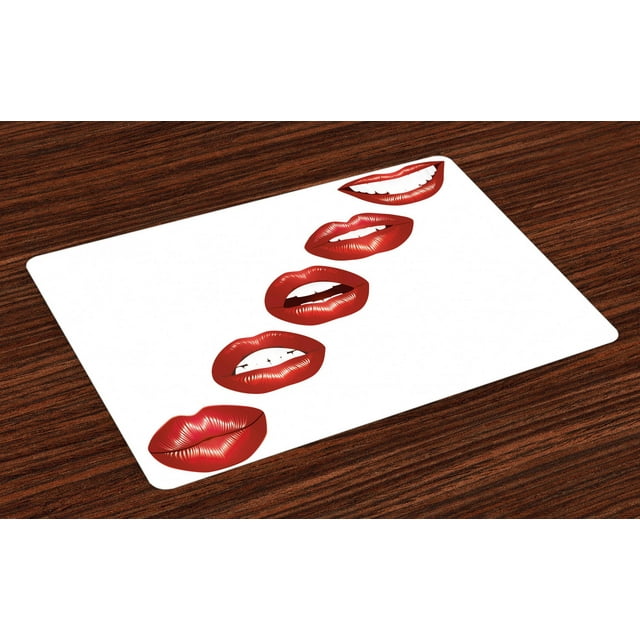Ambesonne Kiss Place Mats Set of 4, Vivid Full Red Lips Feminine ...