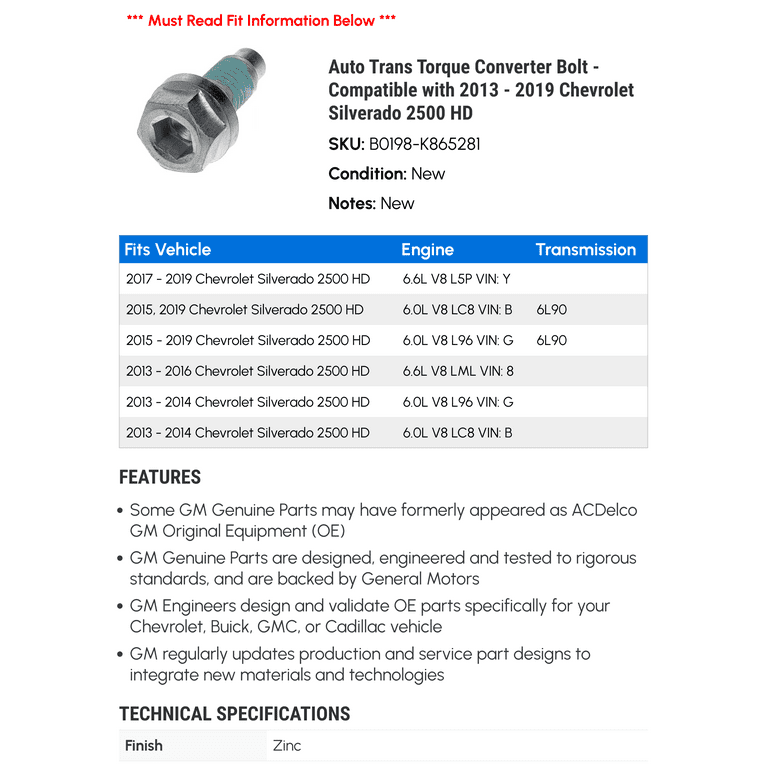 Chevy Torque Converter Bolt Size