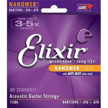 Elixir Nanoweb 80-20 Bronze Custom Light Acoustic Guitar Strings Set ...