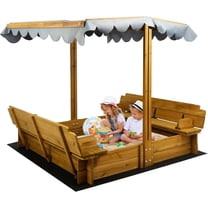 AIVITUVIN Sandbox with Lid and Cover for Kids Outdoor with 2 Foldable ...