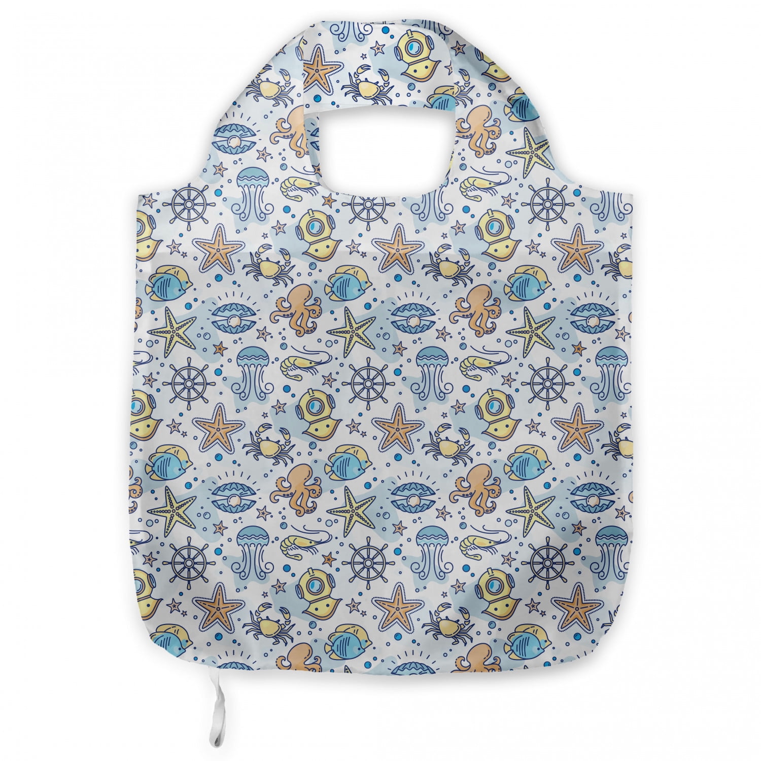 Nautical Reusable Market Bag, Pattern of Octopus Starfish Oceanic ...
