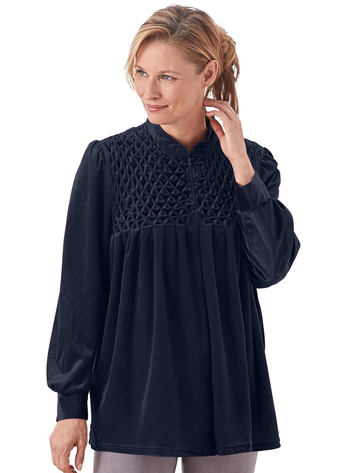 Zip-Front Velour Bed Jacket by Cozee Corner - Walmart.com