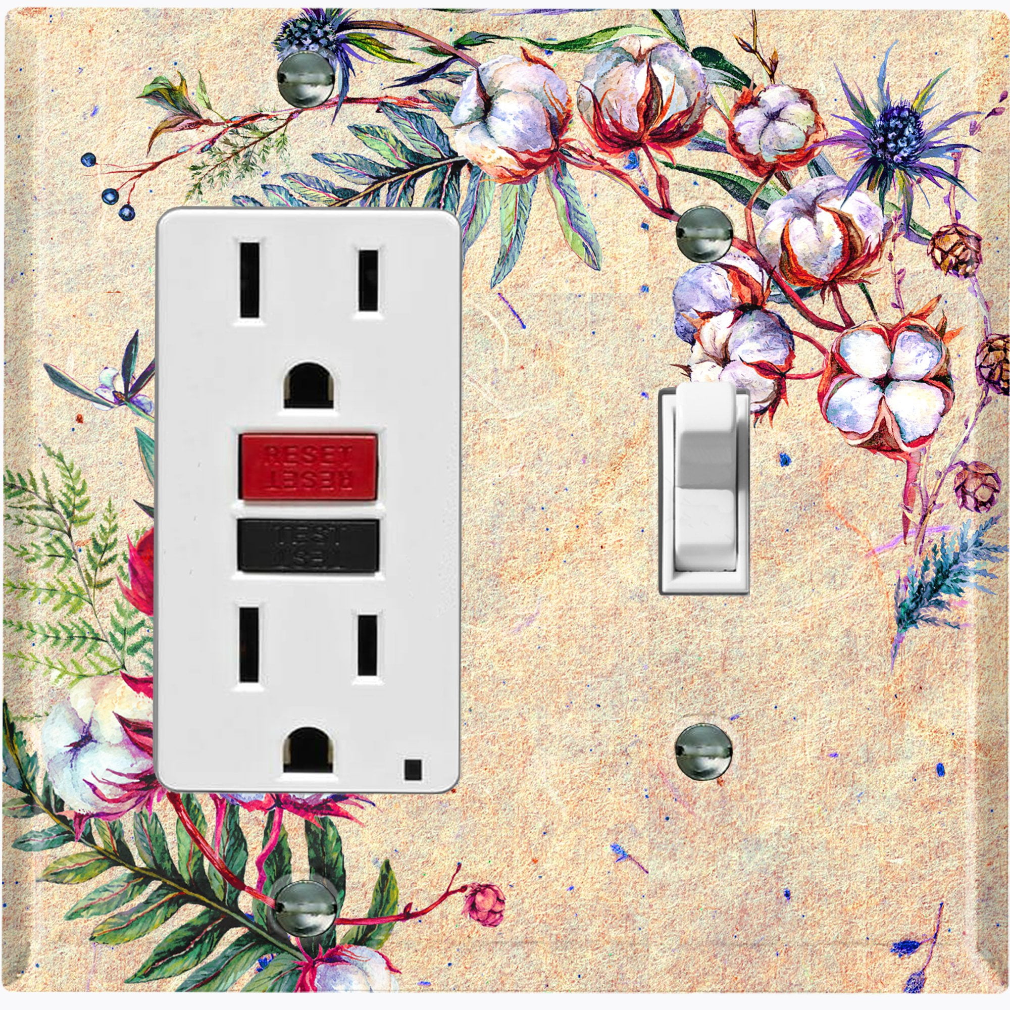 Metal Light Switch Plate Cover Cotton Flower Semi Circle Frame Beige ...