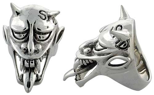 Sterling Silver Demon Head Gothic Biker Ring with tongue, 1 5/8 inch ...