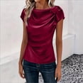 ctdiral Solid Color Satin Tops for Women Boat Neck Short Sleeve T Shirt ...