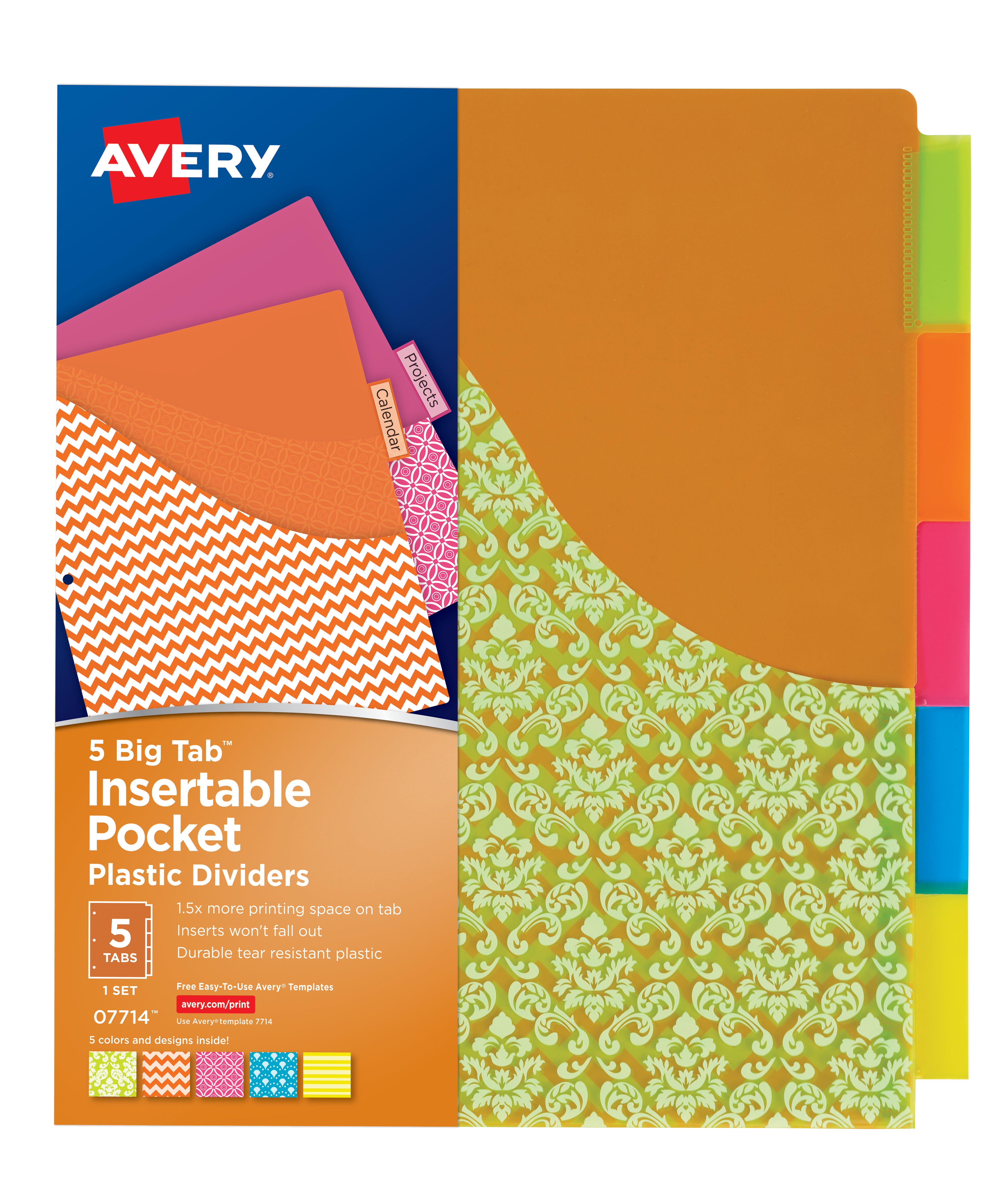 Avery Big Tab Insertable Pocket Dividers, 5 Tabs (07714) - Walmart.com