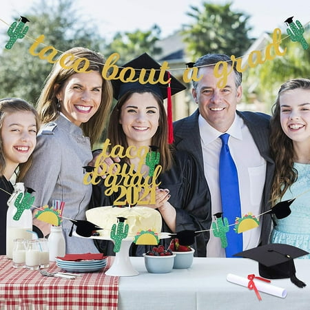 Gold Glitter Taco Bout a Grad Banner Glitter Cactus Graduation Cap ...