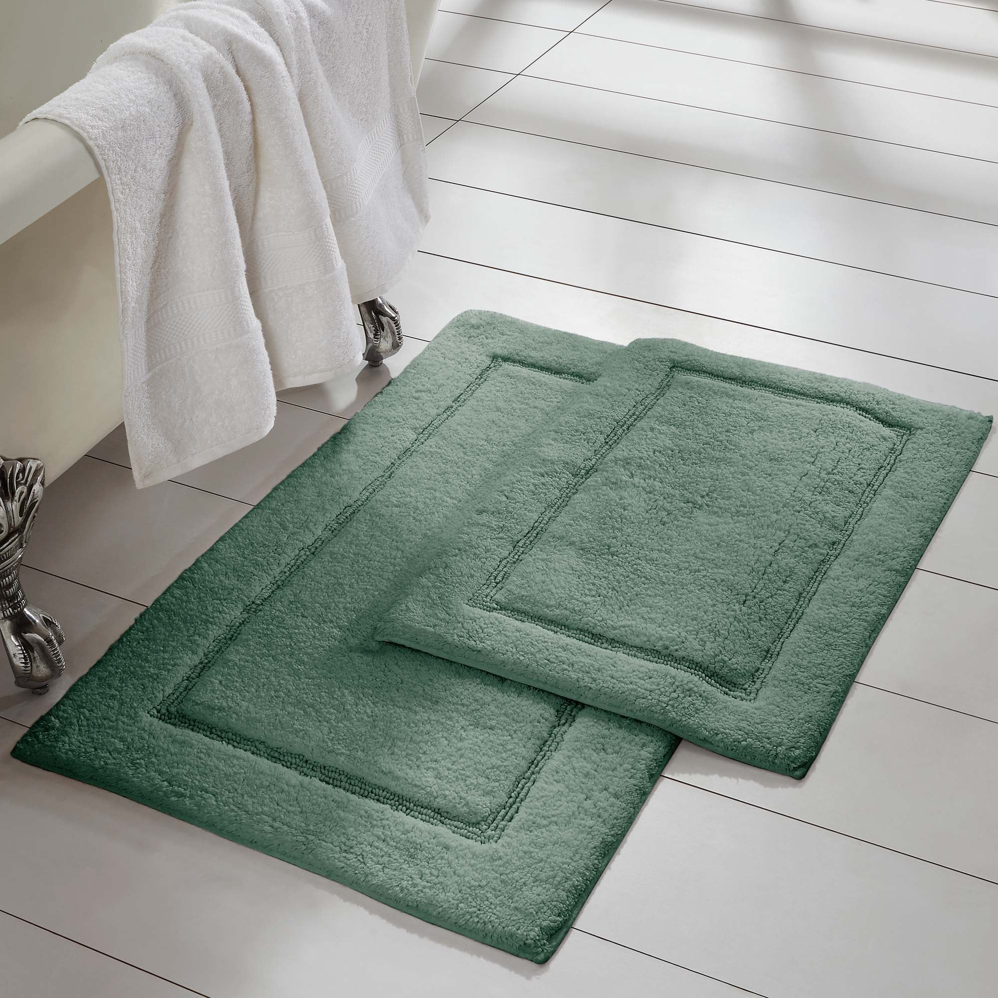 Modern Threads Non-Slip Bath Rug Set, Green 100% Cotton, 17" x 24" & 21 ...