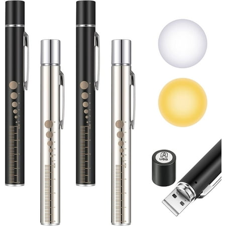 Pen Light 4 Packs LED Penlight Reusable USB Pen Light Flashlight ...