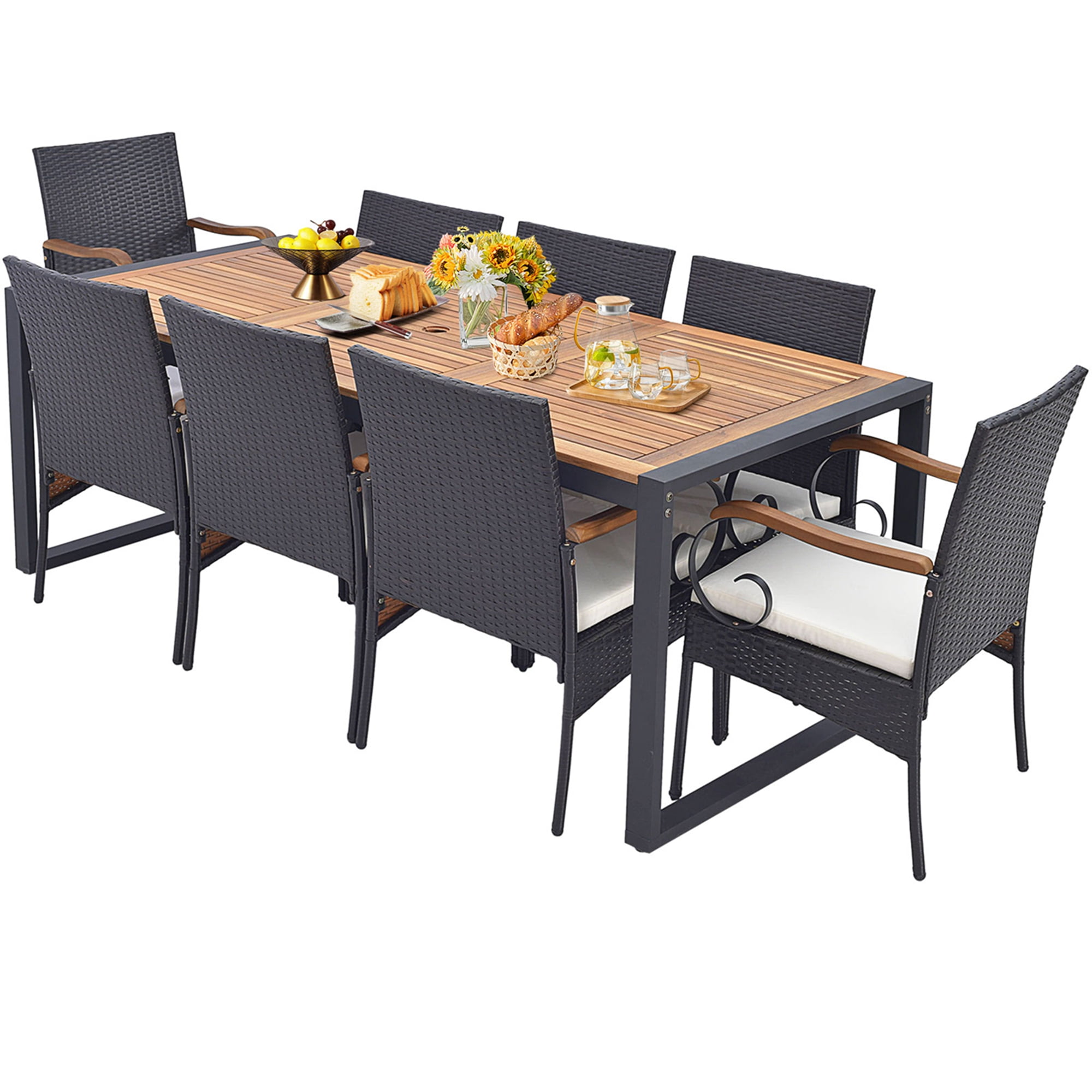 Click here for Gymax 9 Pcs Outdoor Metal Dining Table & Rattan Ch... prices