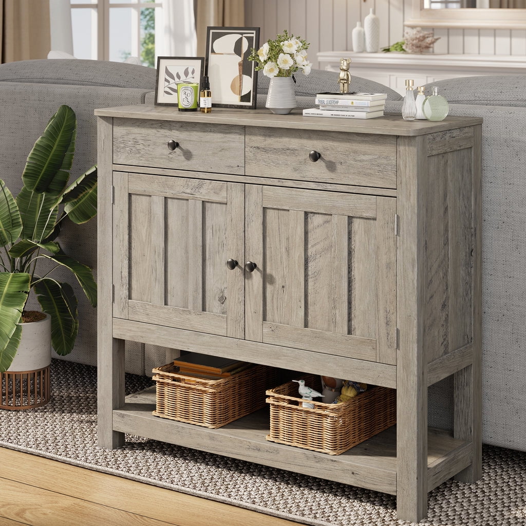 Aiho Console Table with 2 Storage Cabinets and 2 Drawers for Living ...