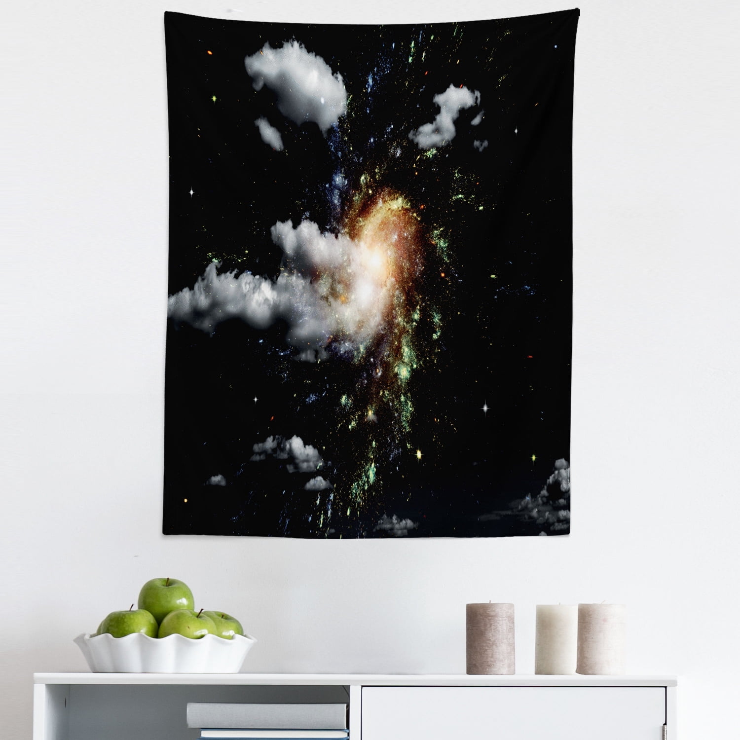Outer Space Tapestry, Stars Planet with Hazy Gas Clouds Cosmic ...