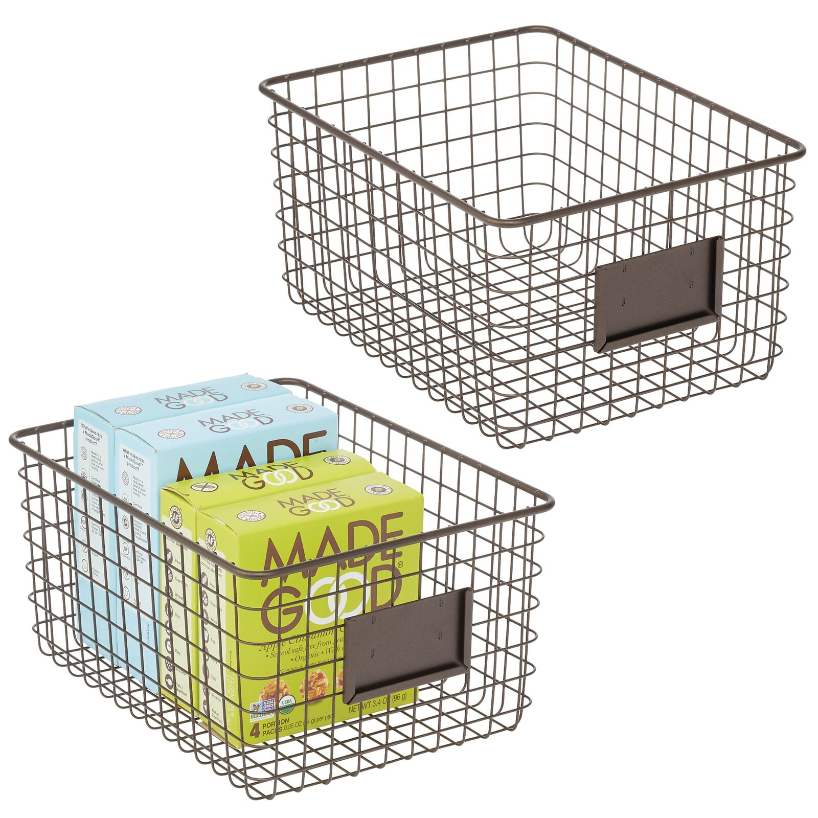 mDesign Large Steel Storage Organizer Bin Baskets with Label Slot for ...