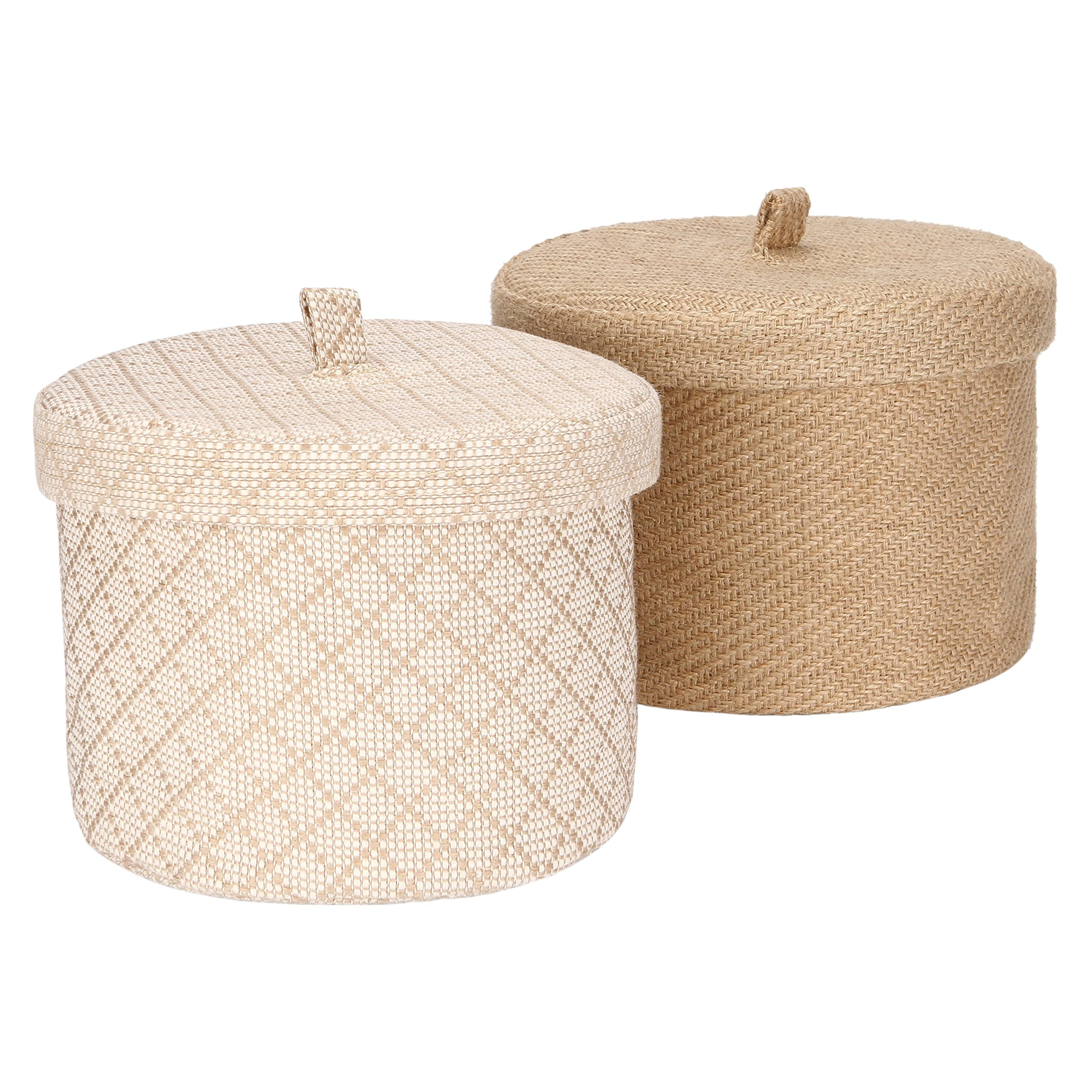 Sea Team 2-Pack Jute and Cotton Linen Storage Basket with Lid, Cute ...
