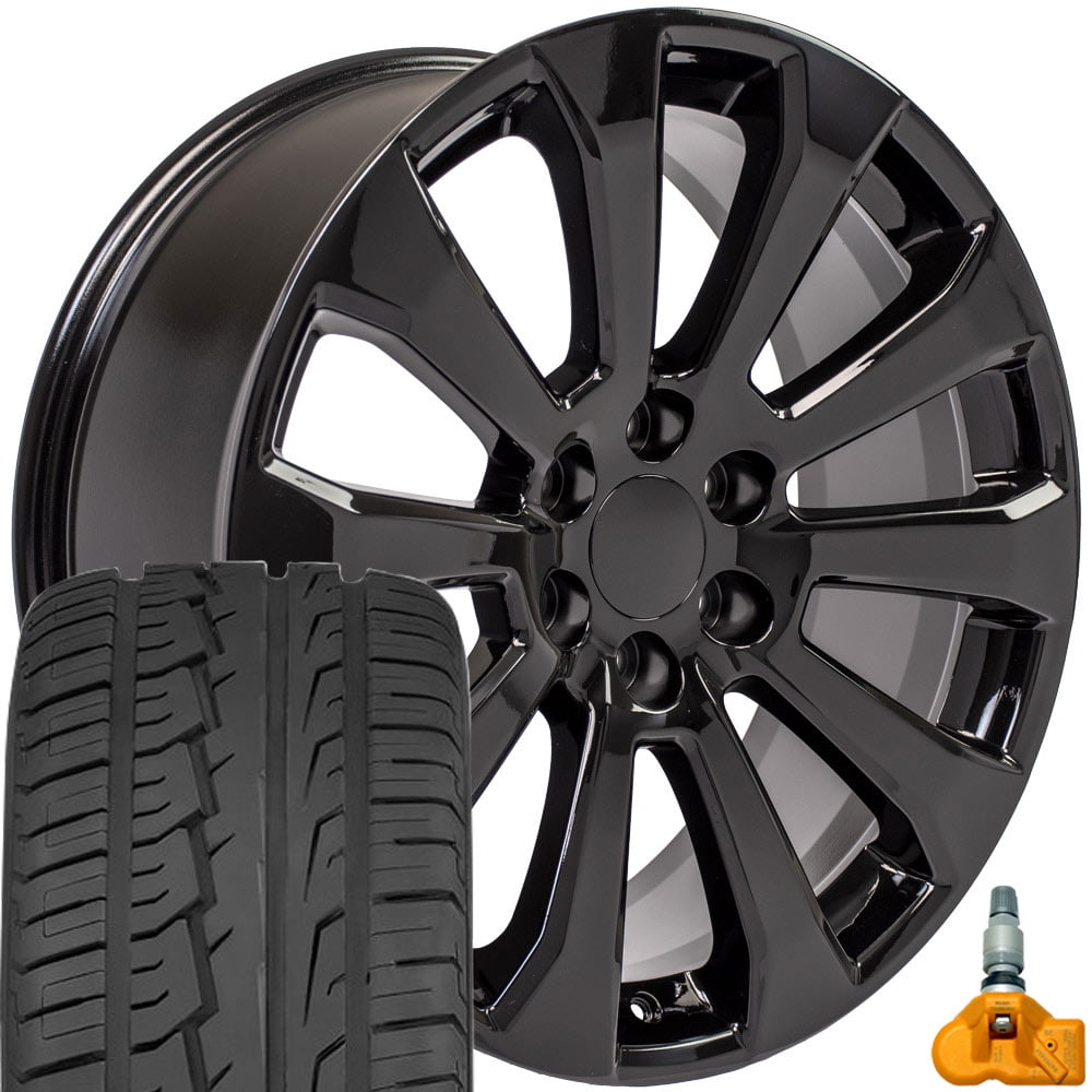 22 inch Black 5668 OE Wheels 285/45R22 Tires TPMS Set Fit GM Trucks ...