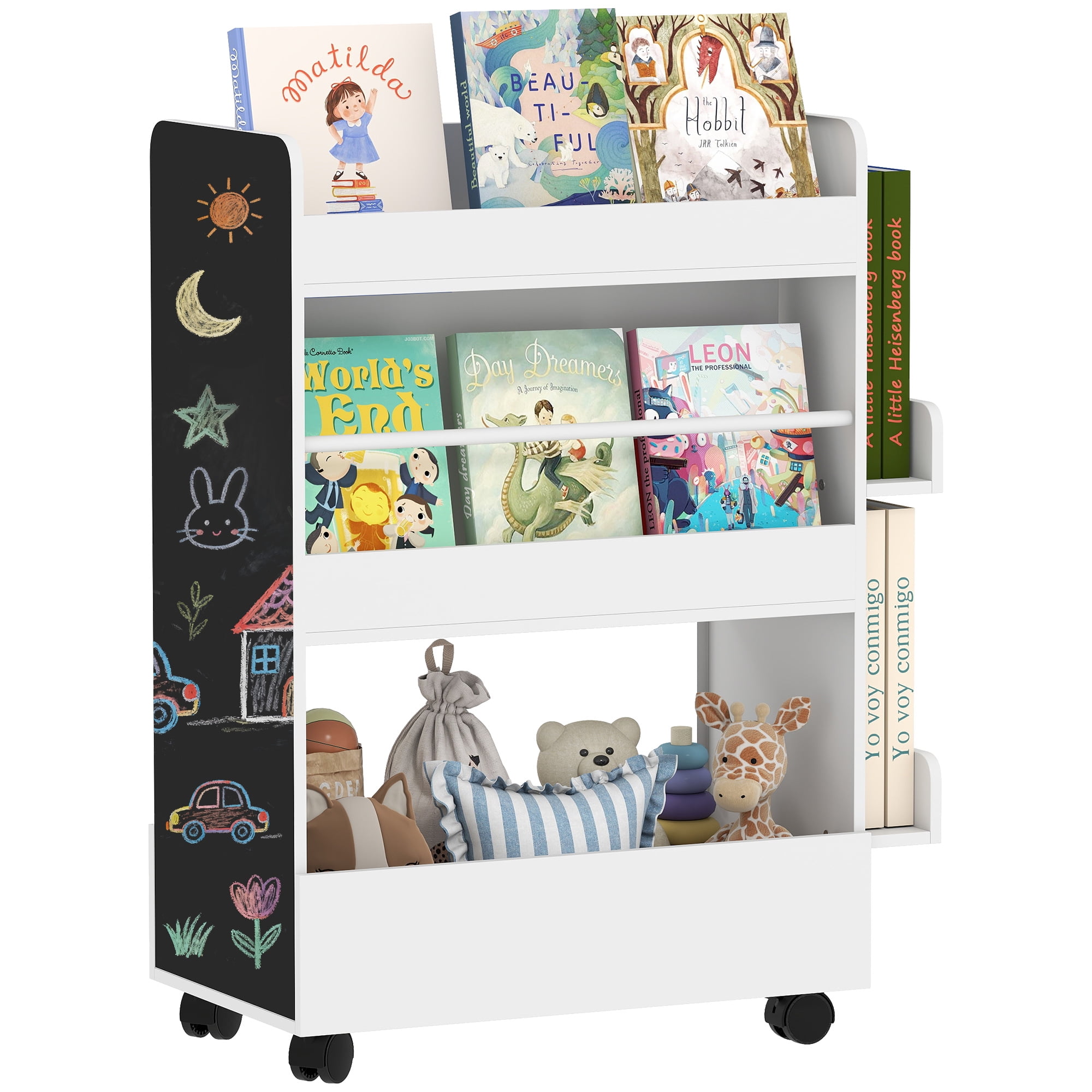 Click here for Qaba Kids Bookshelf  Kids Bookcase With Wheels  Bl... prices