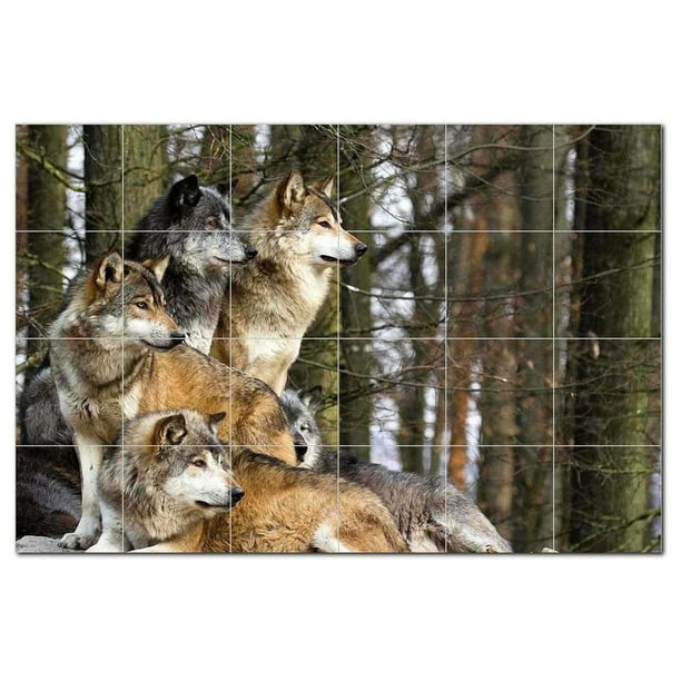 Wolf Wolves Ceramic Tile Mural Kitchen Backsplash Bathroom Shower ...