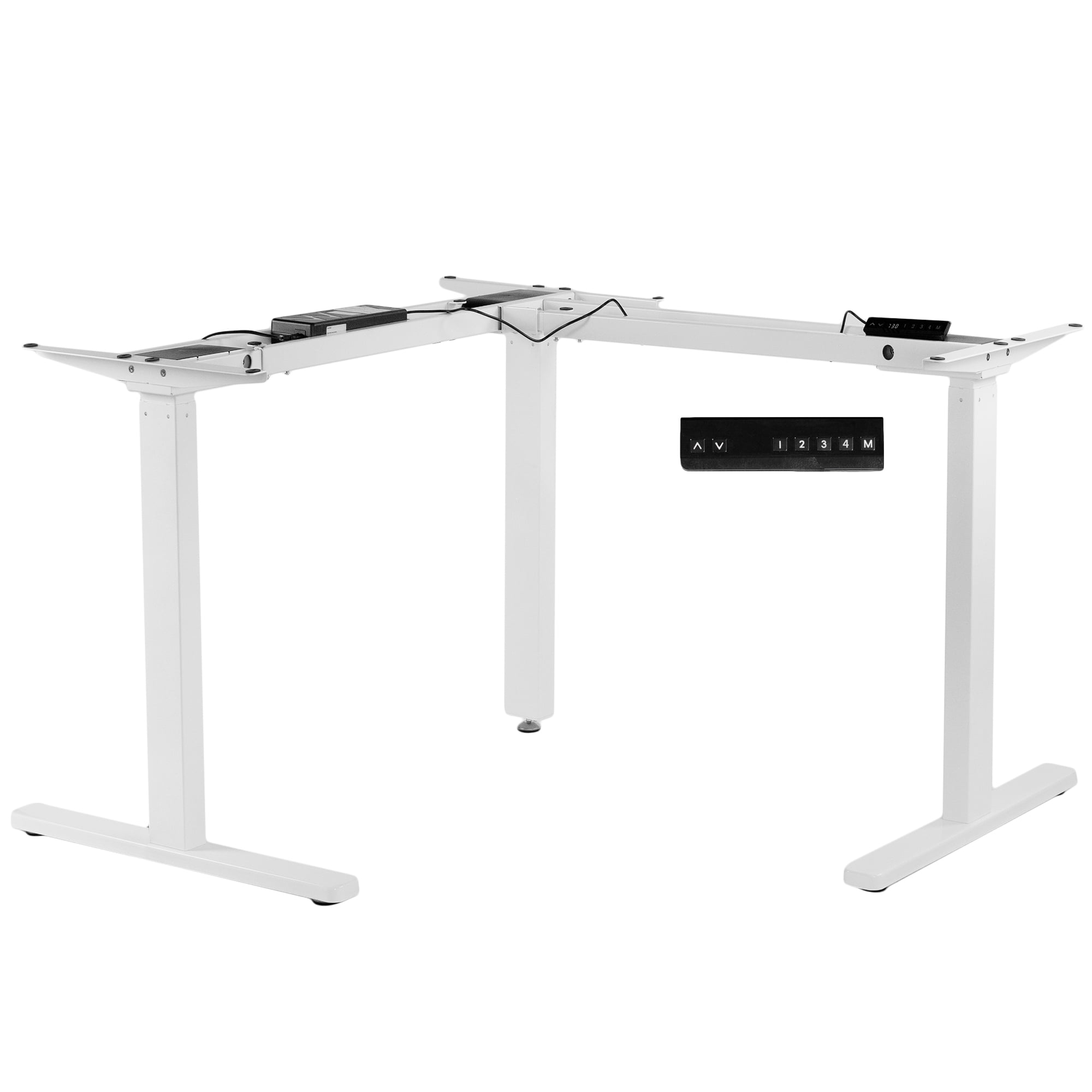 VIVO White Electric Motor Height Adjustable Corner 3 Leg Standing Desk ...