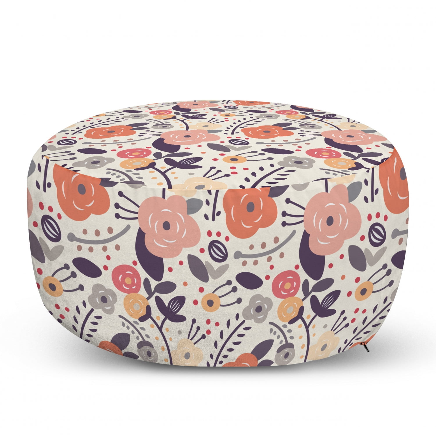 Flower Pouf Cover with Zipper, Vintage Pastel Colors of Abstract Floral ...
