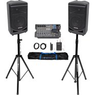 Samson Expedition XP800 800 Watt 8" PA DJ Speakers+Mixer+Lavalier Mic ...
