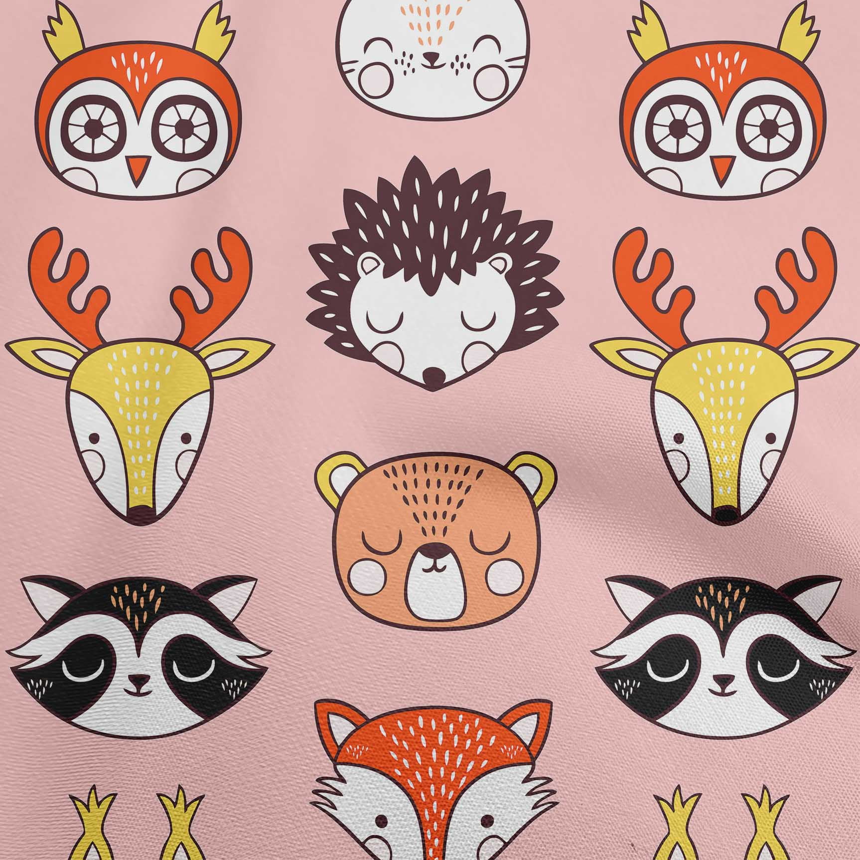 oneOone Silk Tabby Medium Pink Fabric Cute Animal Face Pattern Diy ...