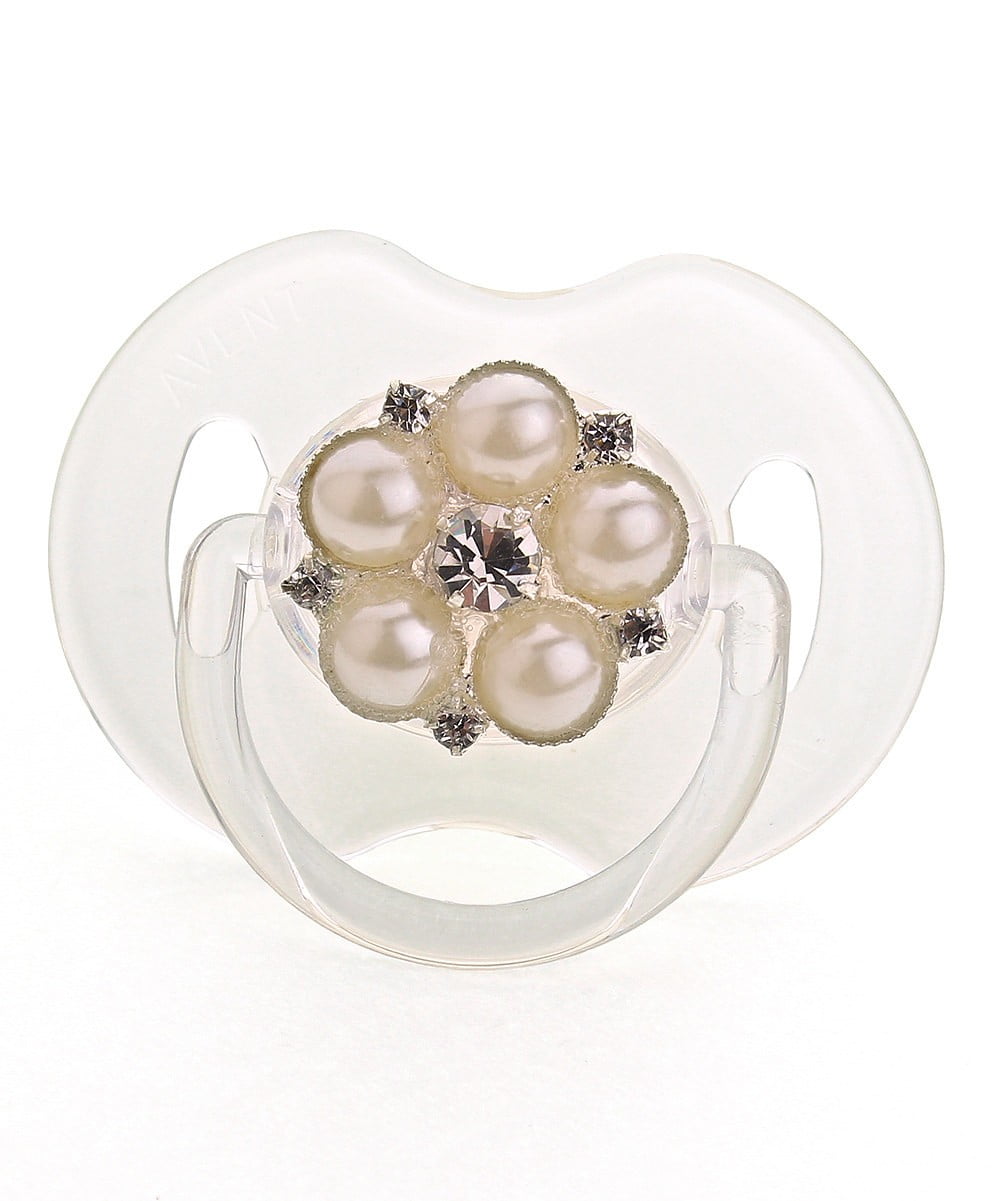 Cream Flower with Rhinestones Pacifier - Walmart.com