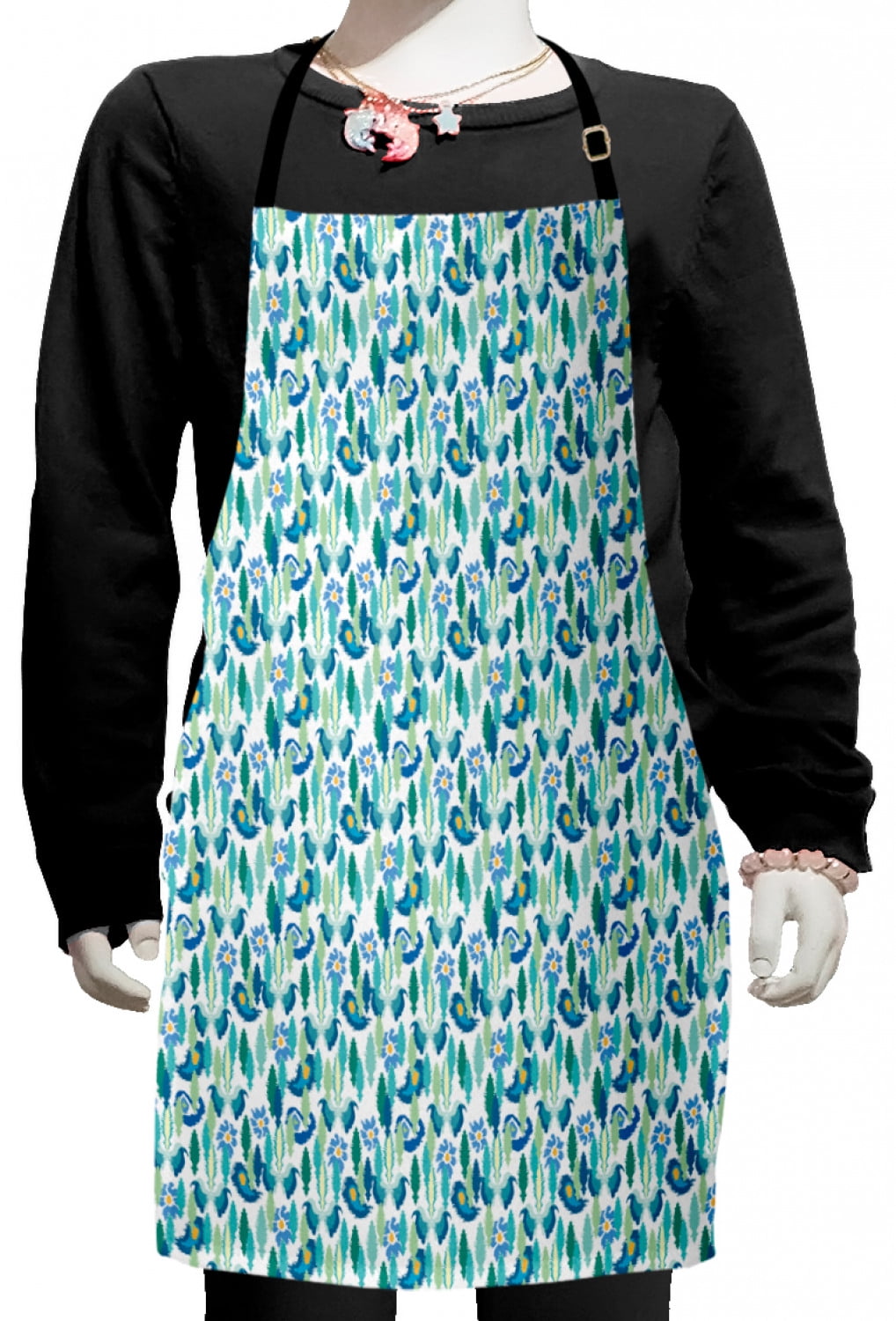 Ethnic Kids Apron, Vibrant Floral Folk Motifs Green Toned Abstract ...