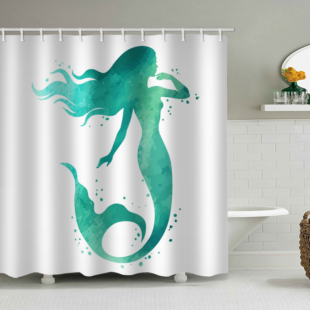 Mermaid Shower Curtain Set Beautiful Green Shadow Simple Concise Style ...