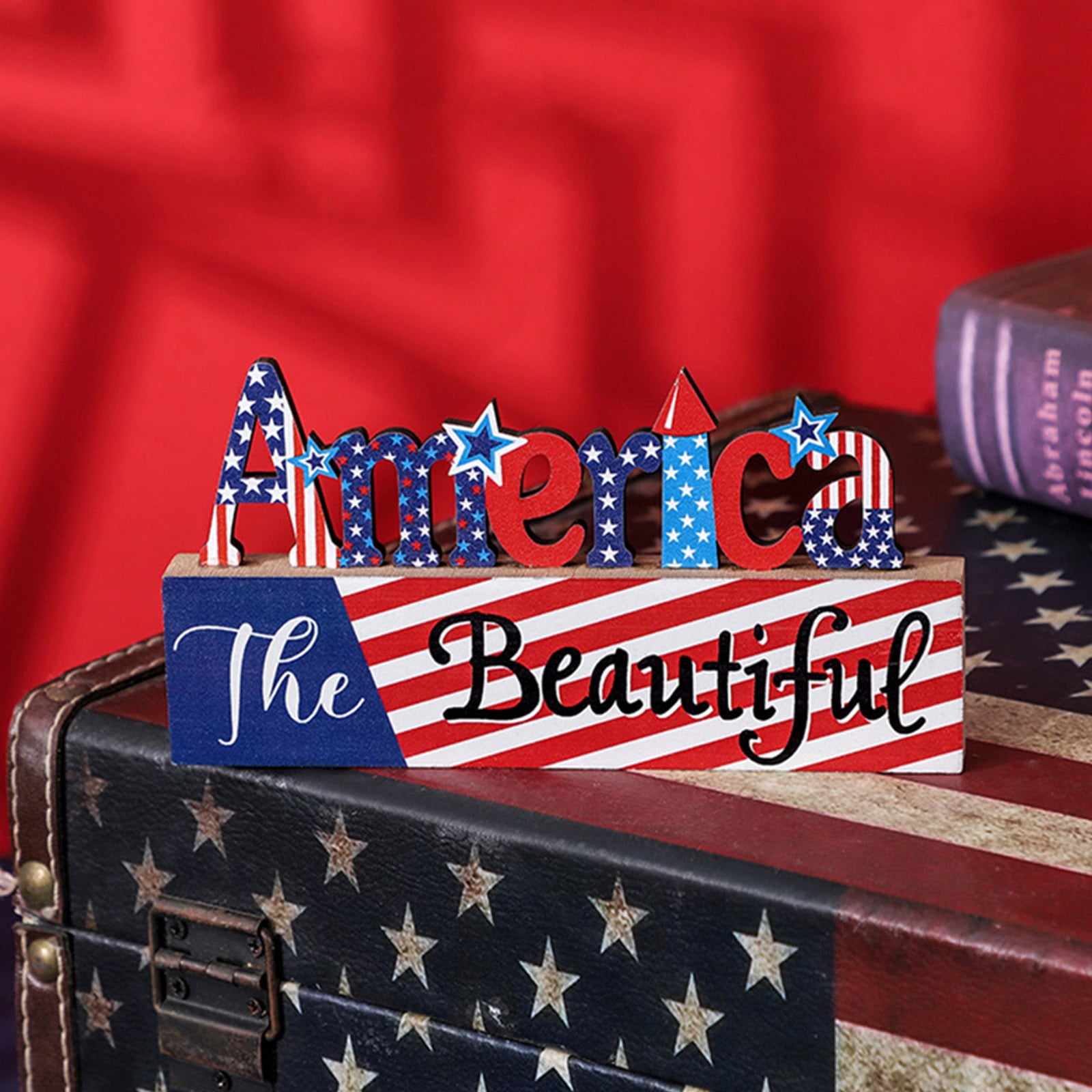 Wooden Patriotic Table Decoration Signs Independence Day Table