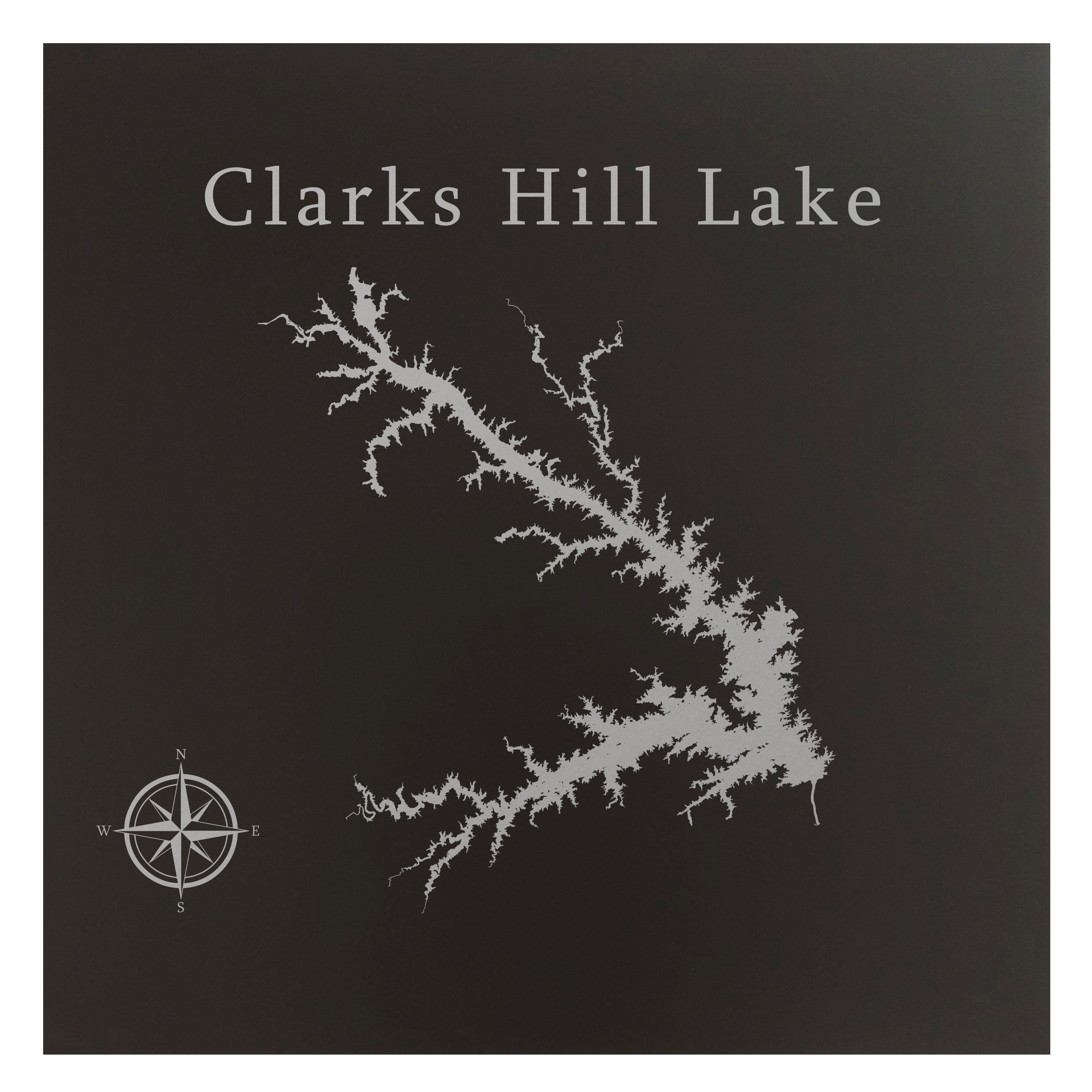 Clarks Hill Lake J. Strom Thurmond Reservoir 12x12" Matte Black ...