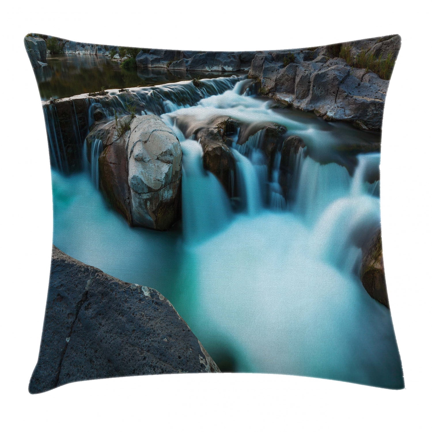 Landscape Throw Pillow Cushion Cover, Waterfall Basalt Rocks Rural ...