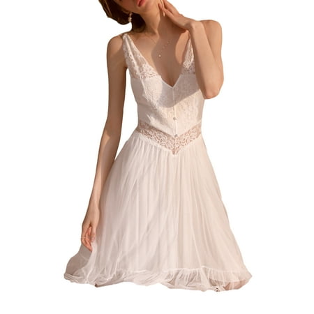 WIFORNT Women's Lingerie Nightgown, Sleeveless Open Back Lace Chemise ...