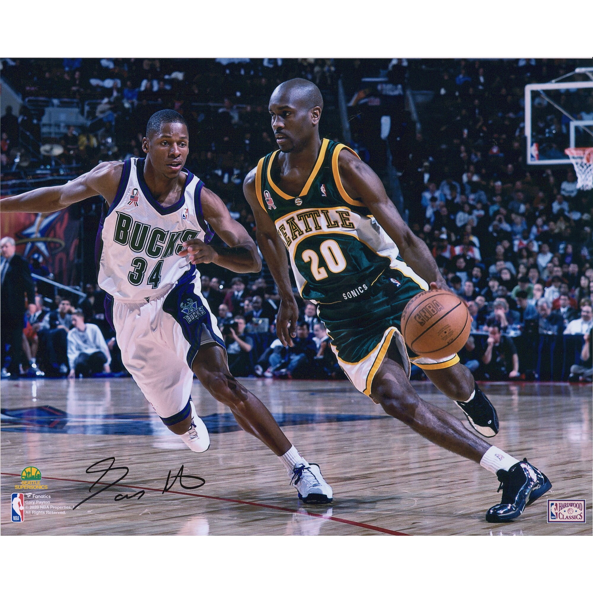 Gary Payton Seattle Supersonics Autographed 16" x 20" Dribbling in ...
