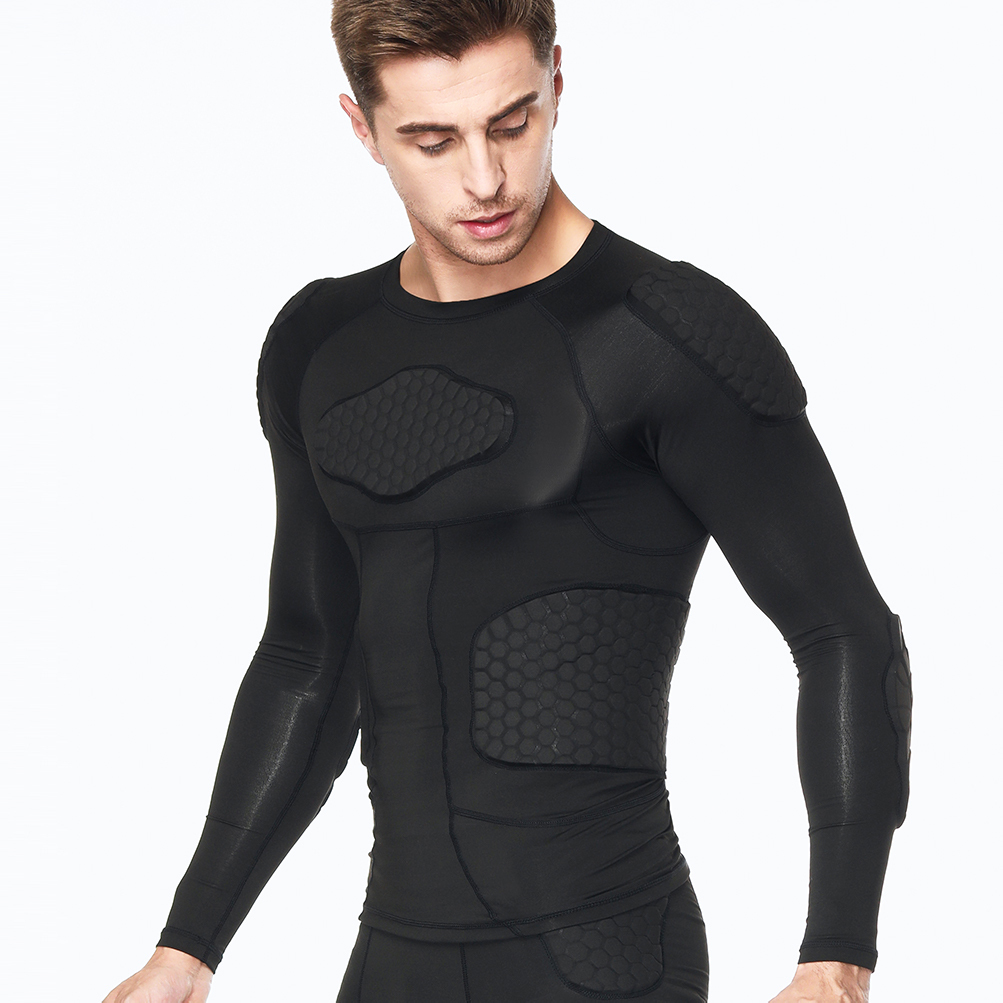 Padded Compression Shirt Long Sleeve Protective Top Rib Chest Protector ...