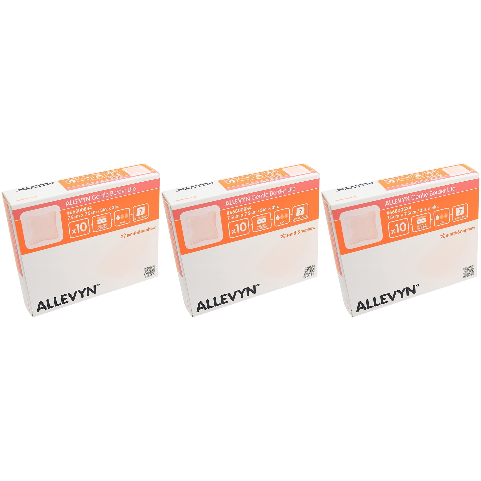 Allevyn Gentle Border Lite Foam Dressing 3" X 3" - Box of 10 - 3 Boxes ...