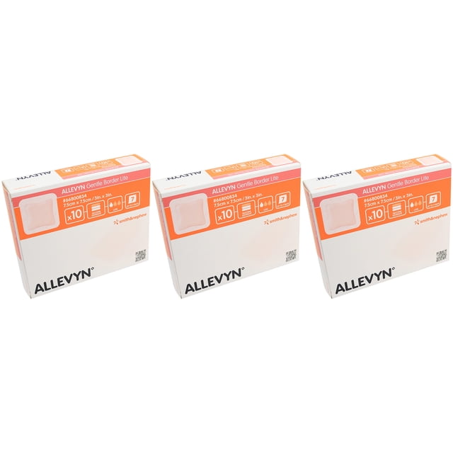 Allevyn Gentle Border Lite Foam Dressing 3" X 3" - Box of 10 - 3 Boxes ...