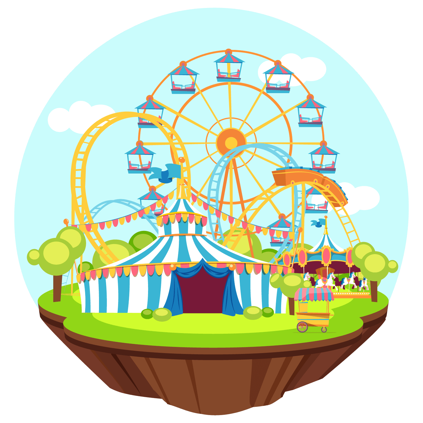 Circus Tent with Ferris Wheel and Roller Coaster with Clear Sky ...