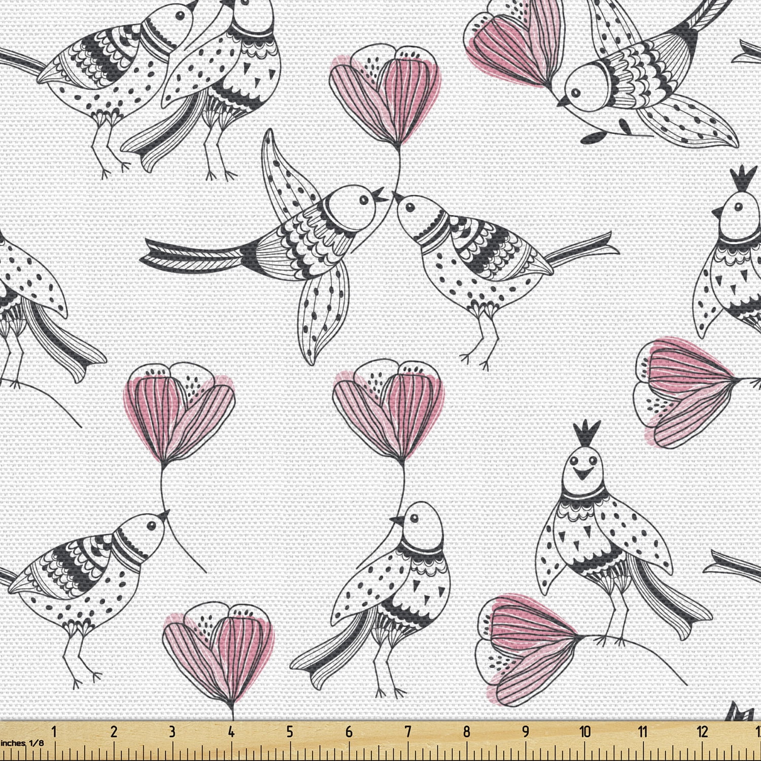 Bird Fabric by the Yard Upholstery, Zentangle Ornamental Birds Carrying ...