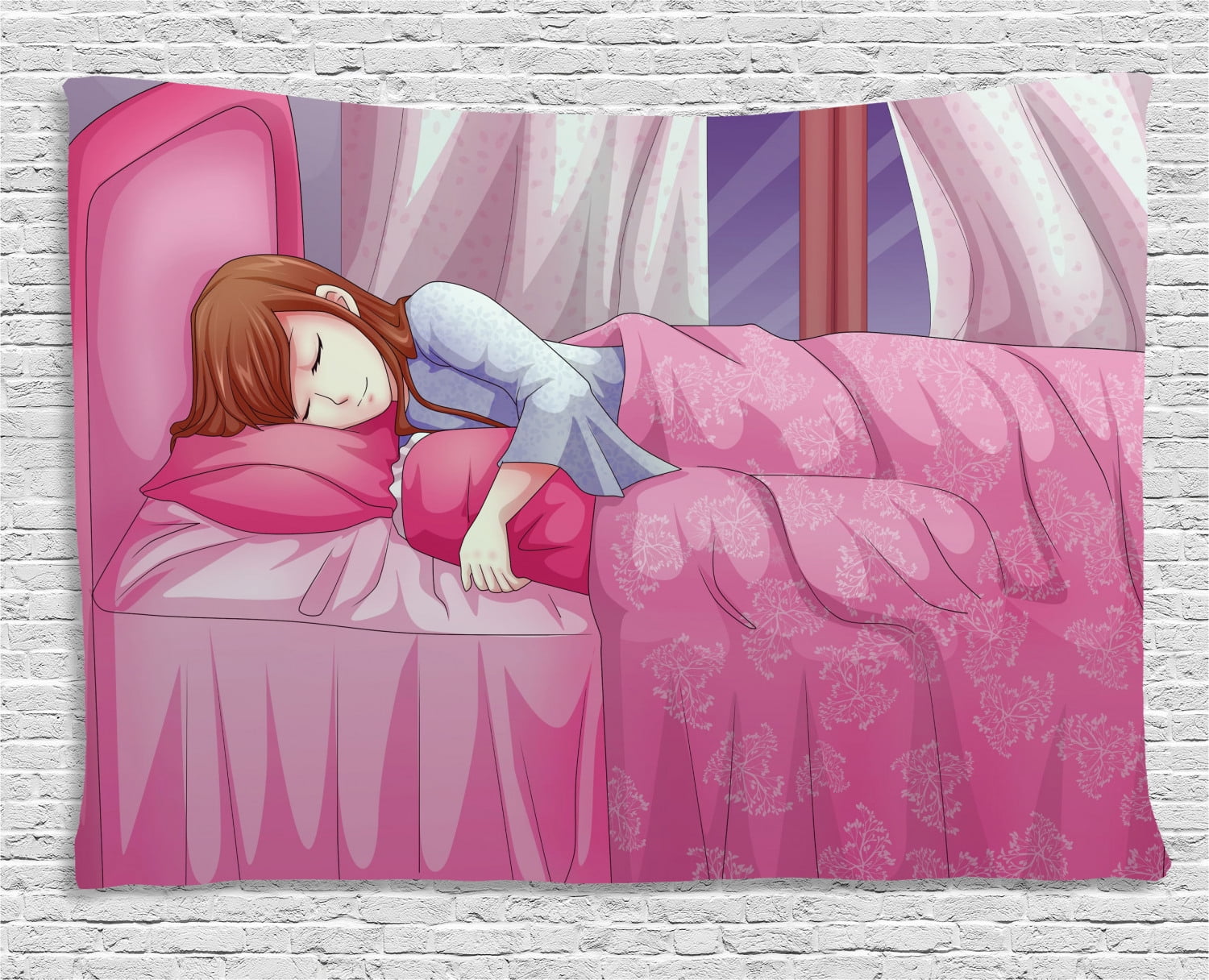 Anime Tapestry, Cartoon Illustration of a Sleeping Girl Japanese ...