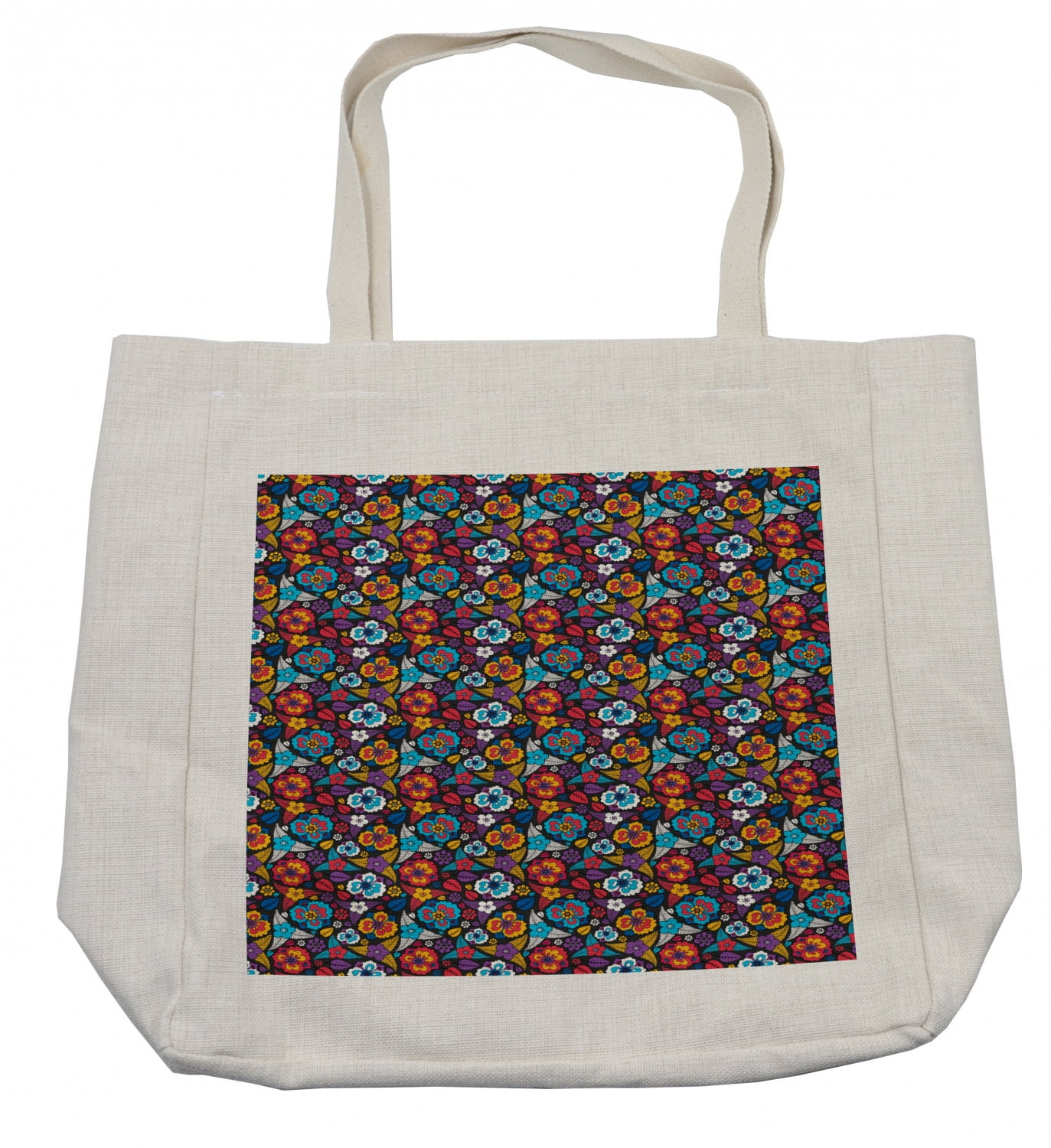 Colorful Shopping Bag, Scroll Pattern in Aloha Style Lively Blossoms ...
